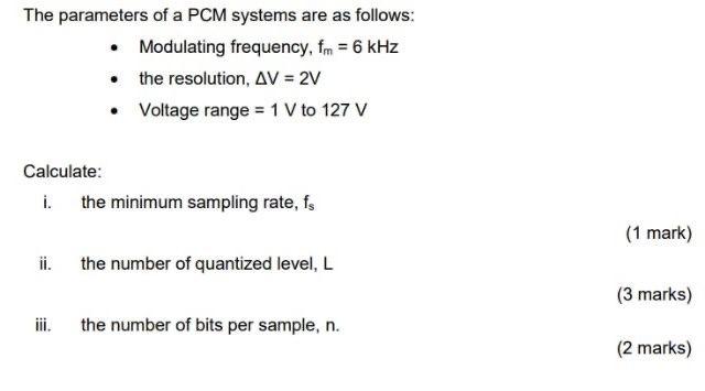 Solved The parameters of a PCM systems are as follows: - | Chegg.com