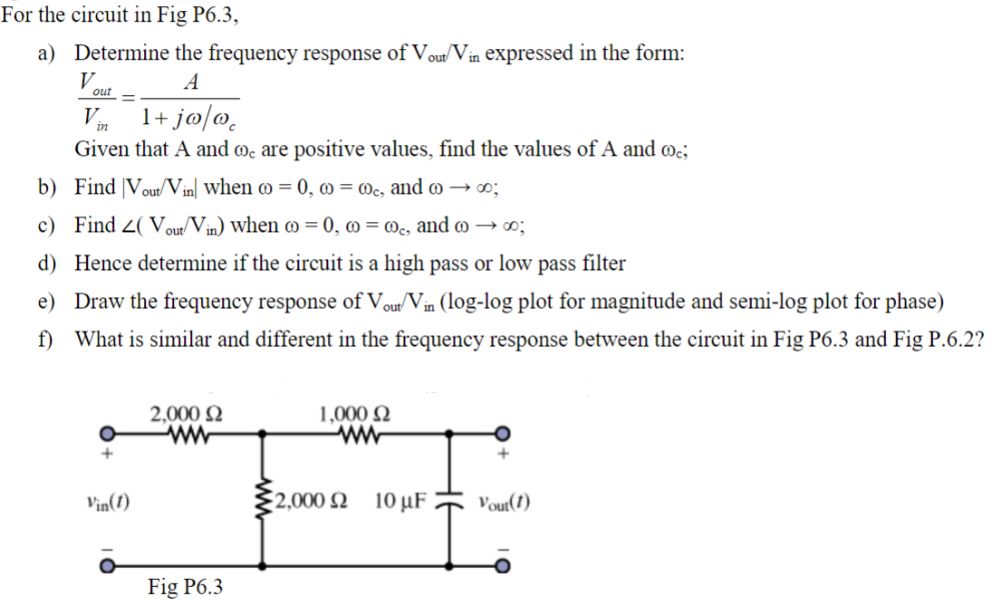 Solved For the circuit in Fig P6.3,a) ﻿Determine the | Chegg.com