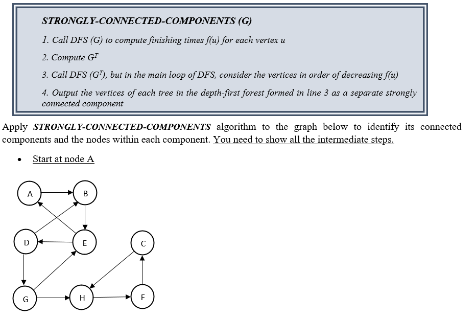 Solved STRONGLY-CONNECTED-COMPONENTS (G) 1. Call DFS(G) to | Chegg.com