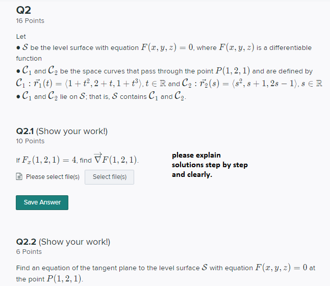 Solved Q2 16 Points Let • be the level surface with equation | Chegg.com
