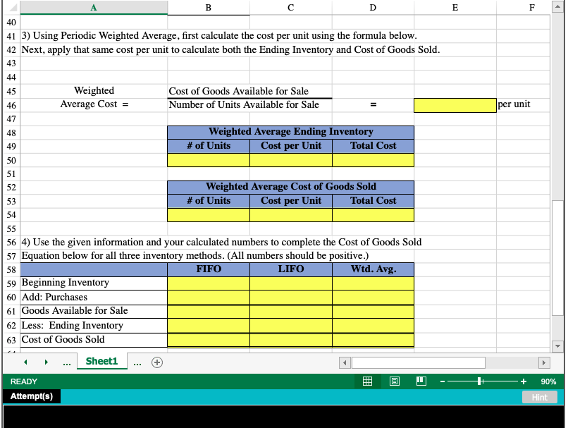 Solved Inventory Costing Methods using Excel's SUM and Basic | Chegg.com