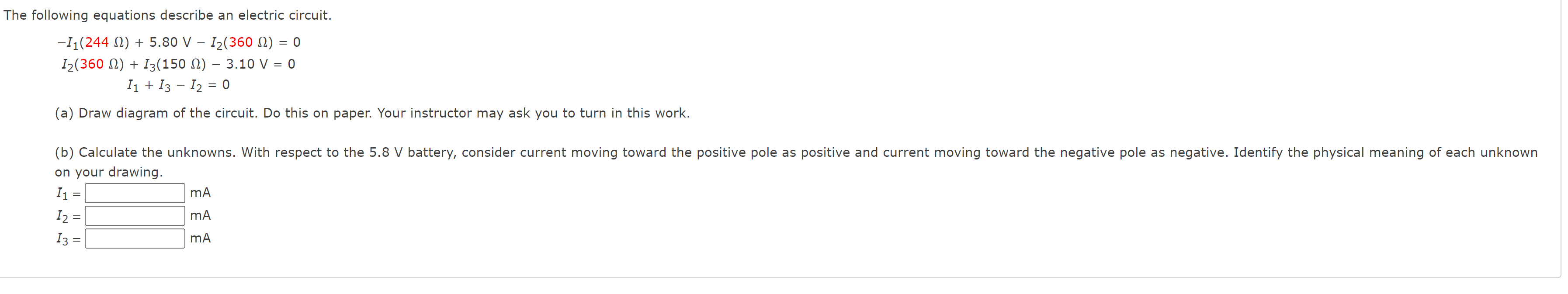 Solved he following equations describe an electric circuit. | Chegg.com