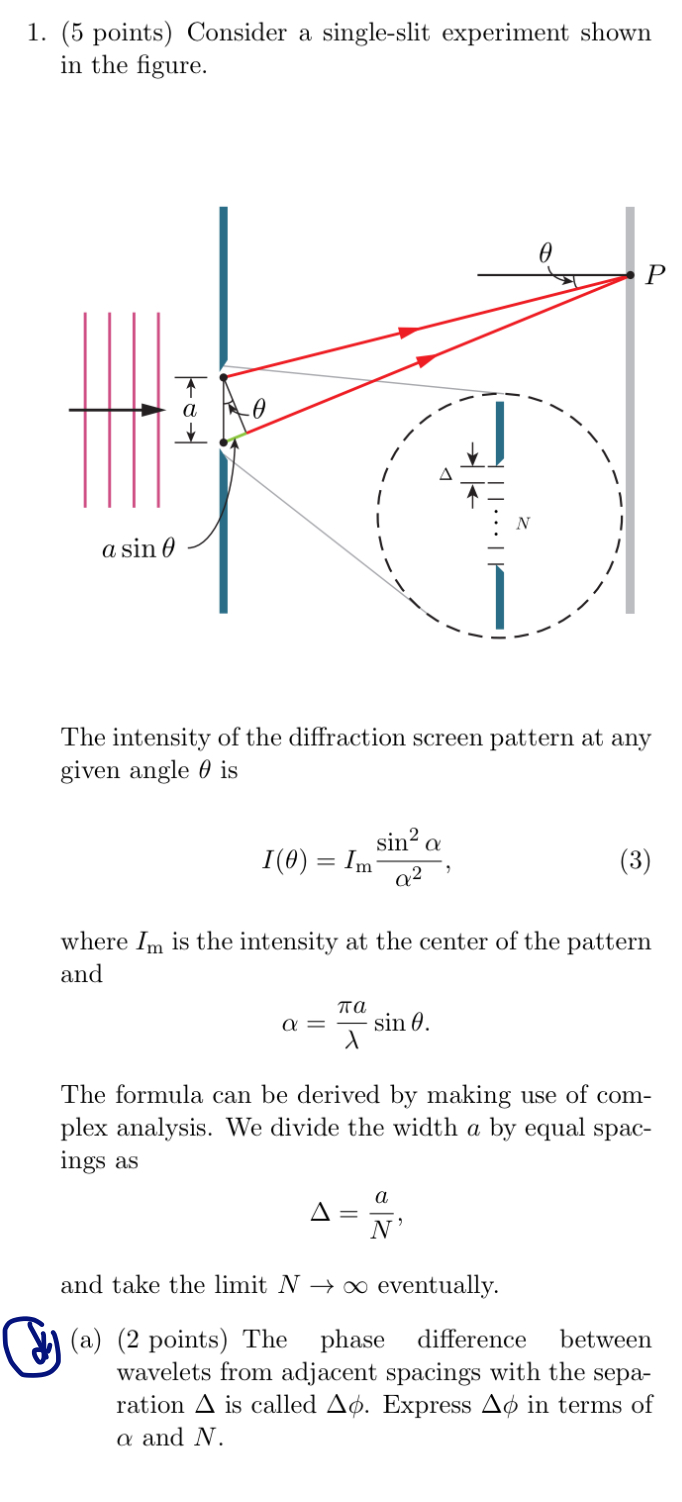 Solved 1. (5 points) Consider a single-slit experiment shown | Chegg.com
