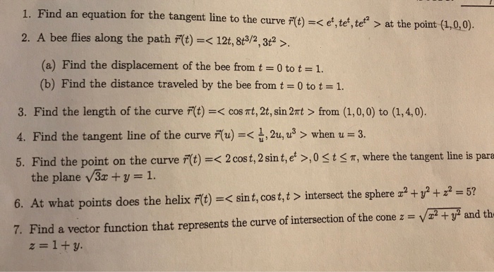 Solved Find an equation for the tangent line to the curve r | Chegg.com