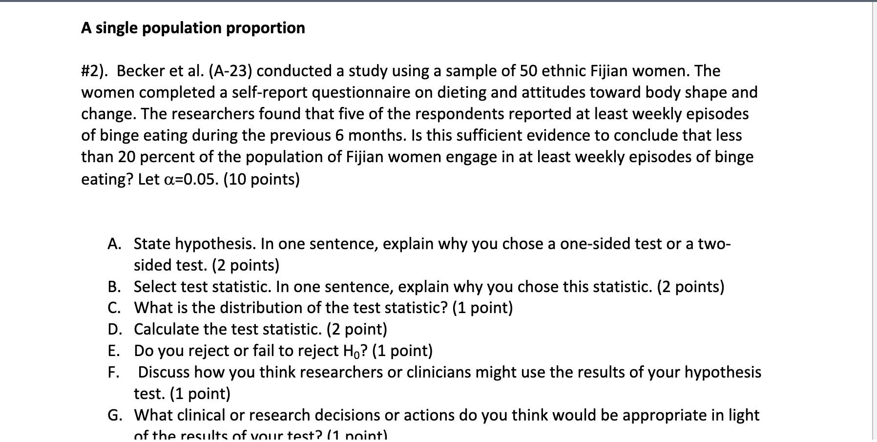 A single population proportion \#2). Becker et al. | Chegg.com