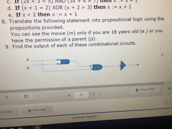 Solved d, If (x + 1 = 2) XOR (x + 2 = 3) then x :=x+1 e. If | Chegg.com