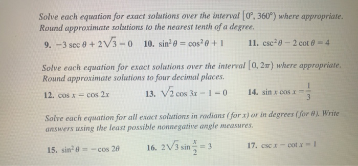 Solved Solve Each Equation For Exact Solutions Over The