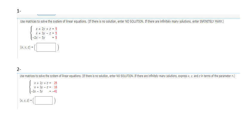 Solved Use matrices to solve the system of linear equations. | Chegg.com