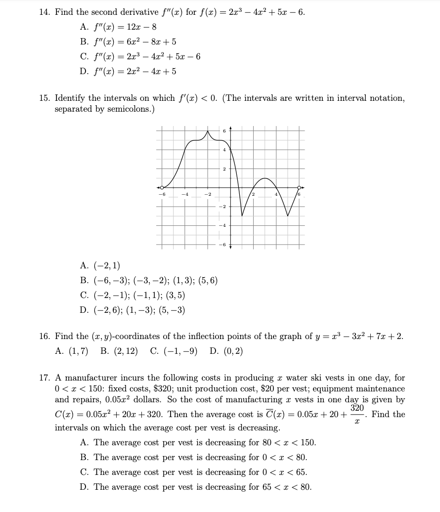 Solved 14 Find The Second Derivative F X For F X 2x3