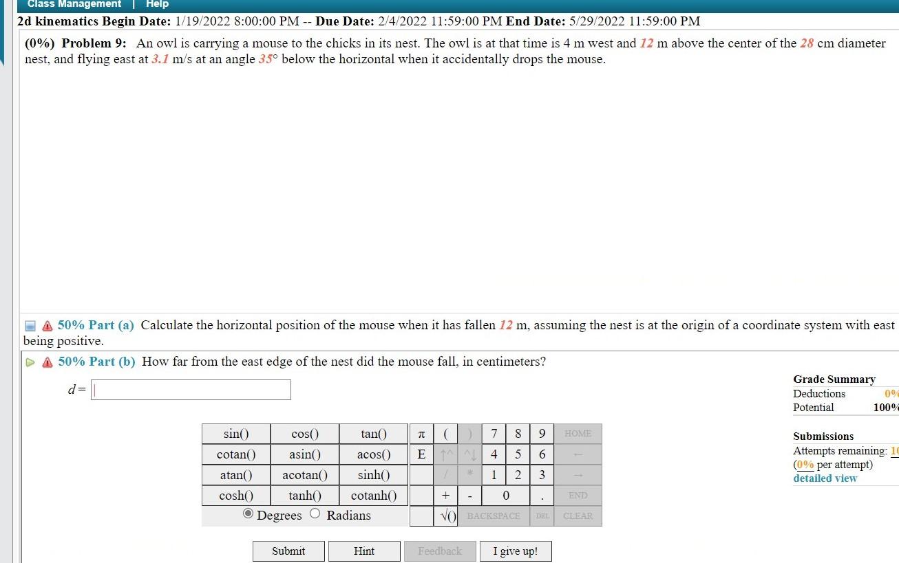 Solved Class Management | Help 2d kinematics Begin Date: | Chegg.com