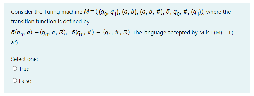 Solved Consider the Turing machine M=({90, 91}, {a, b}, {a, | Chegg.com