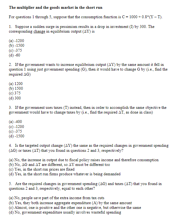 Solved For questions 1 through 5 , suppose that the | Chegg.com