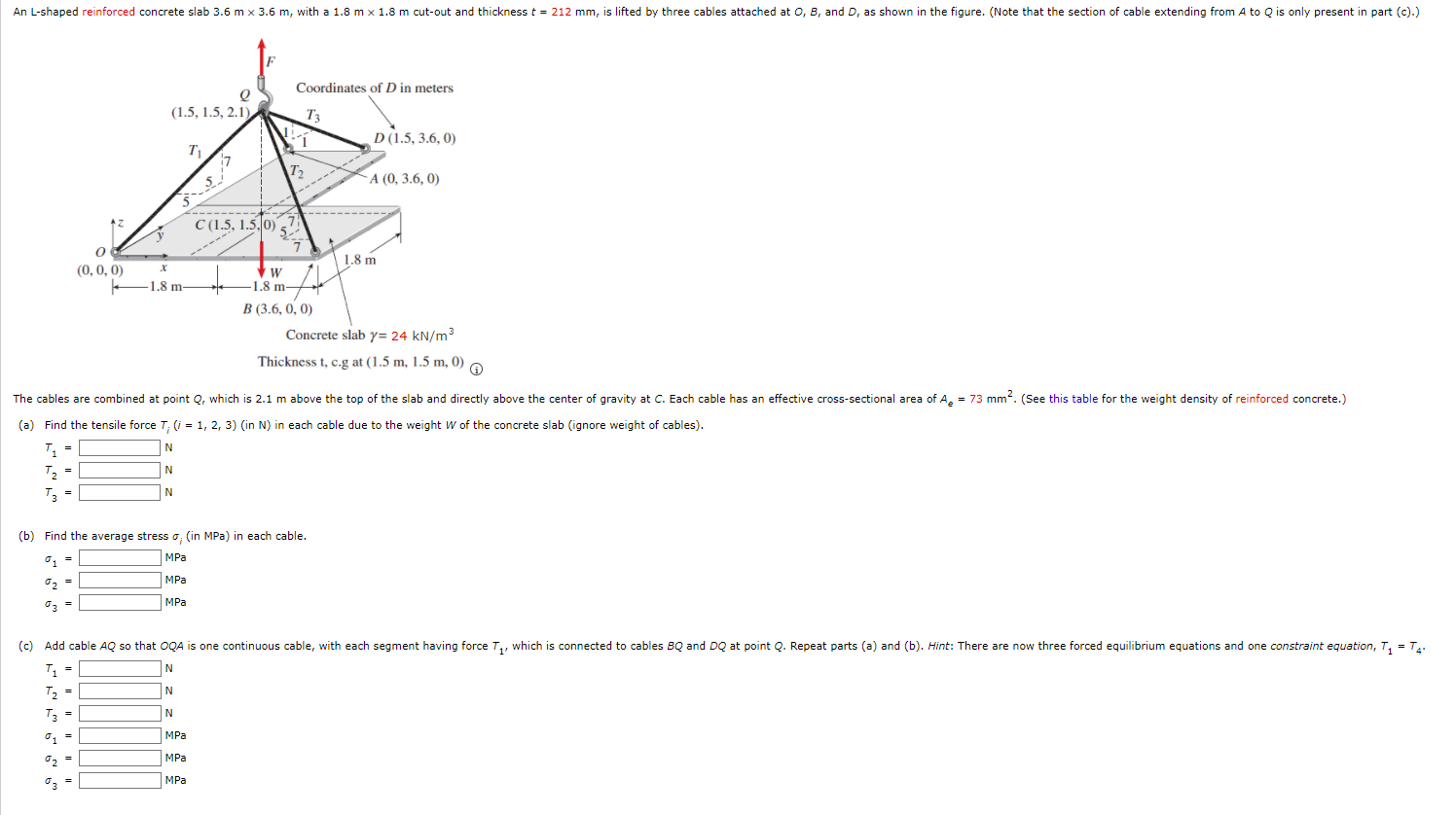 Solved An L-shaped reinforced concrete slab 3.6 m x 3.6 m, | Chegg.com