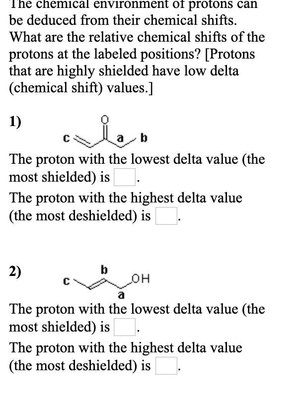 Solved The chemical environment of protons can be deduced | Chegg.com