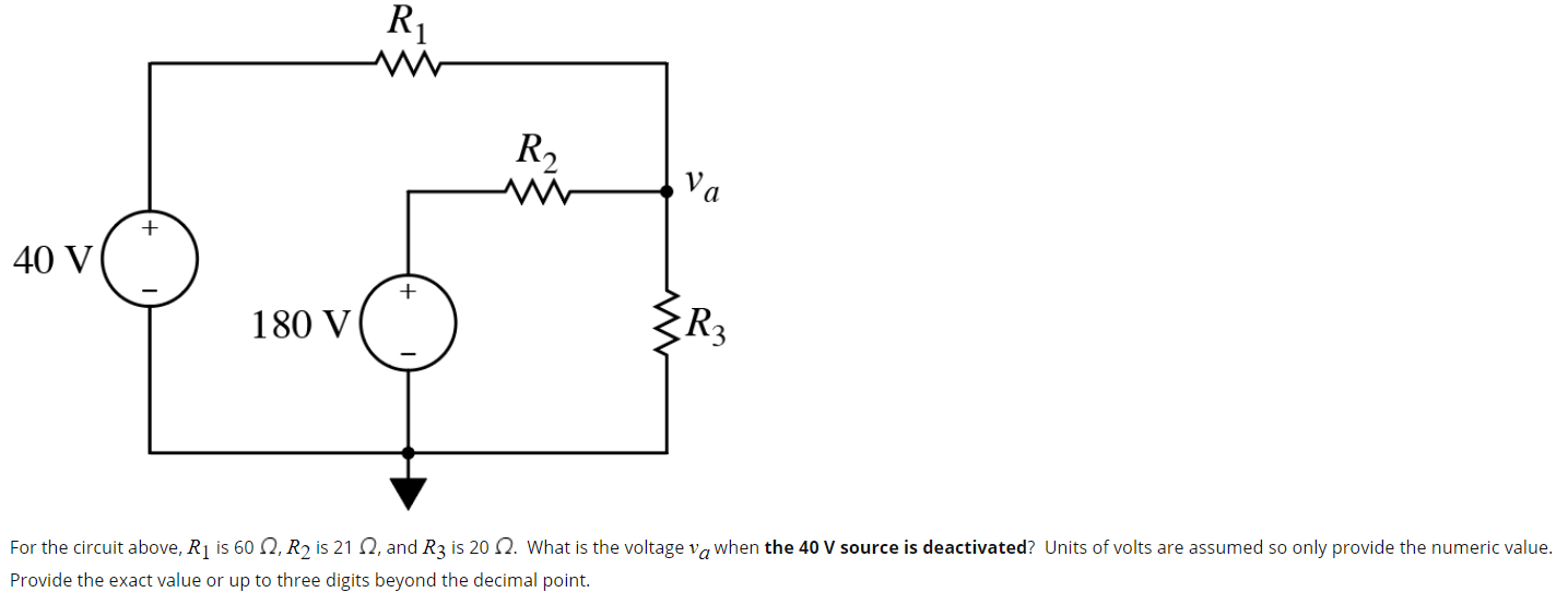 Solved u R1 R2 va + 40 V + 180 V ER₂ For the circuit above, | Chegg.com