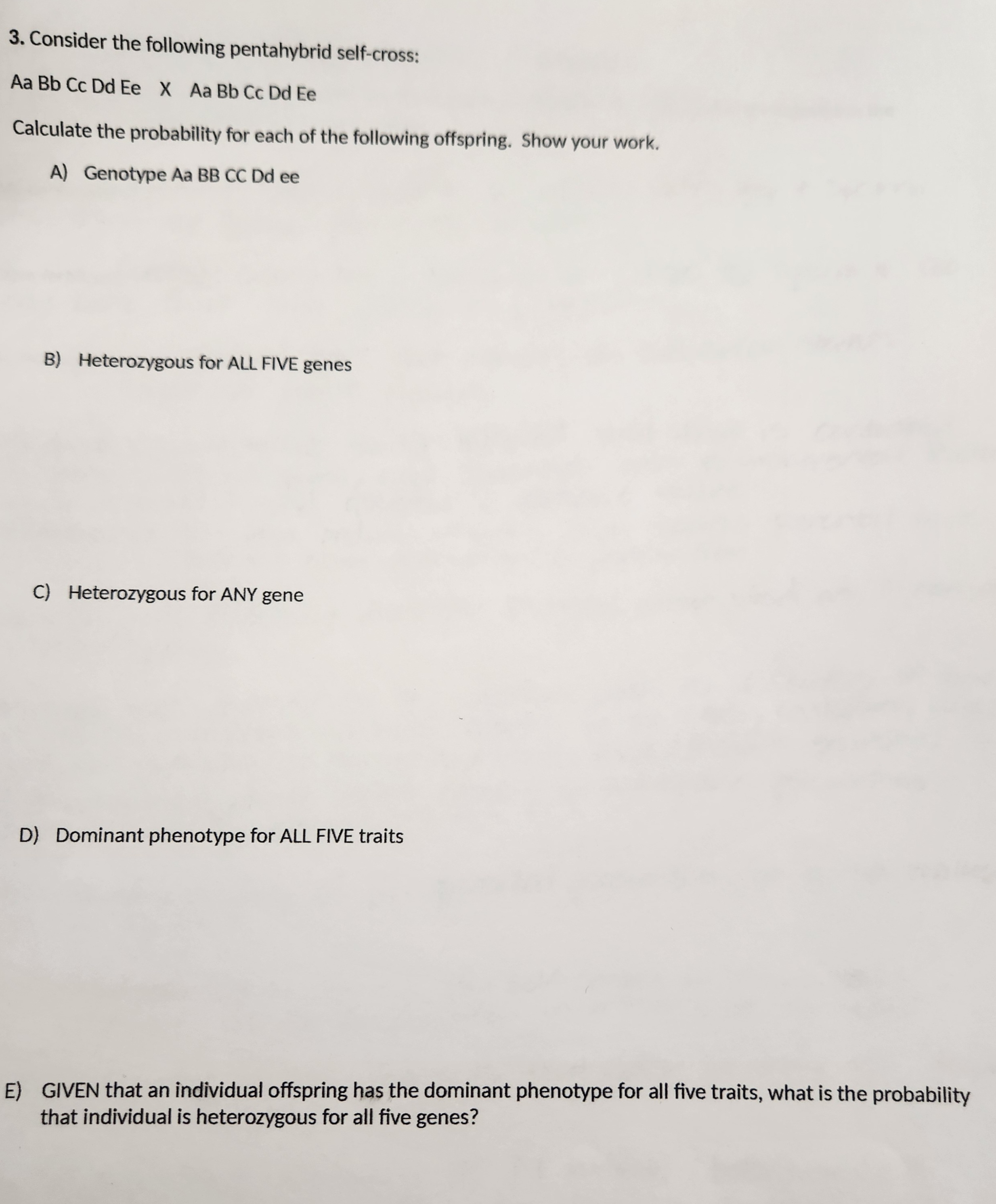 Solved Consider the following pentahybrid self-cross:Aa Bb | Chegg.com