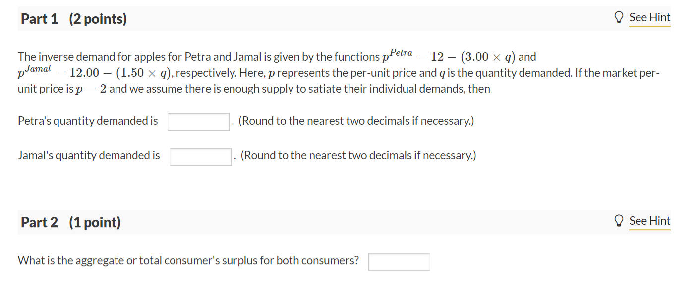 Solved The inverse demand for apples for Petra and Jamal is | Chegg.com