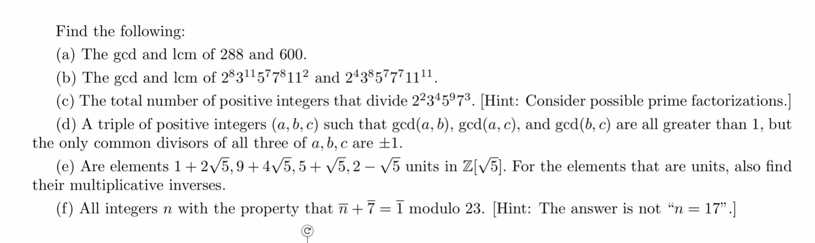 Solved Find the following: (a) The gcd and lcm of 288 and | Chegg.com