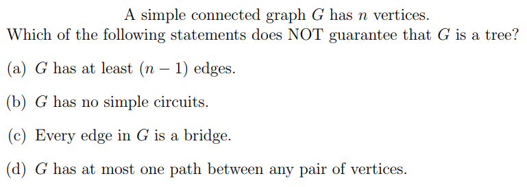 Solved A simple connected graph G has n vertices. Which of | Chegg.com