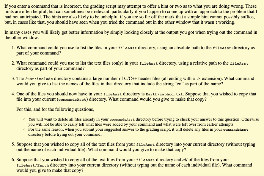 Solved If you enter a command that is incorrect, the grading | Chegg.com