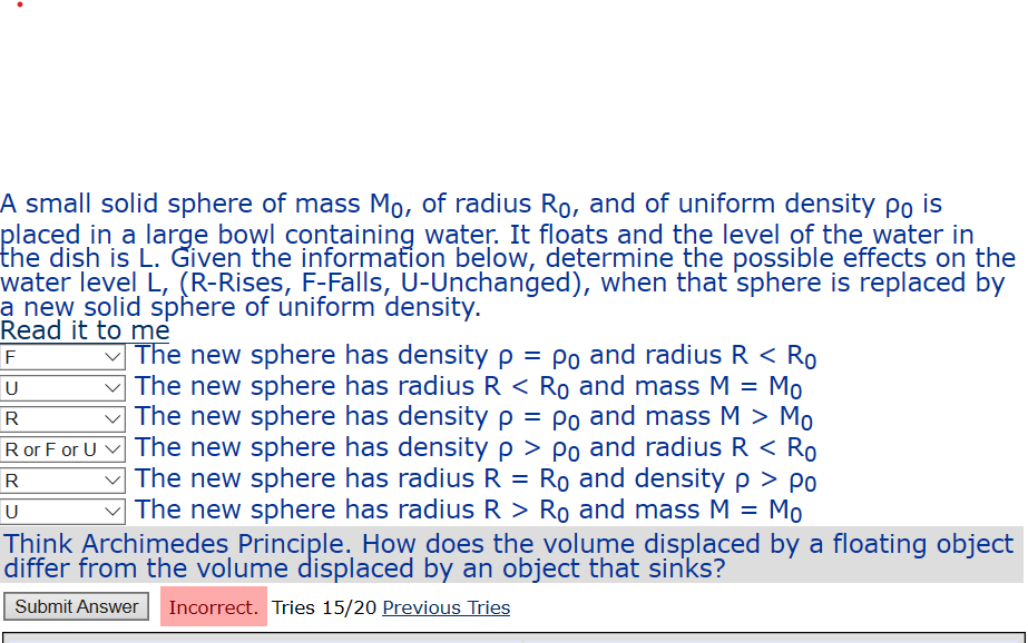 Solved A small solid sphere of mass Mo, of radius Ro, and of | Chegg.com