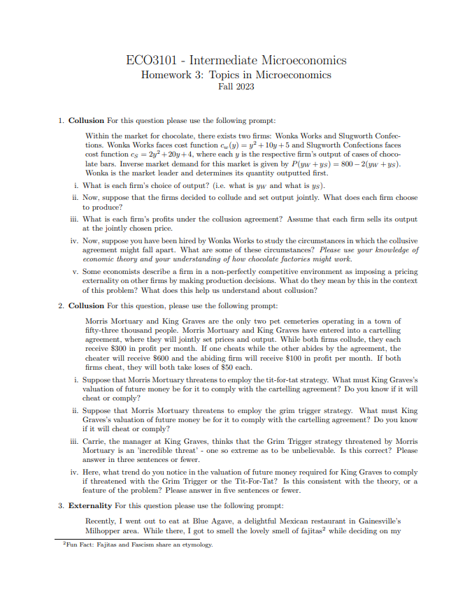 ECO3101 - Intermediate Microeconomics Homework 3: | Chegg.com
