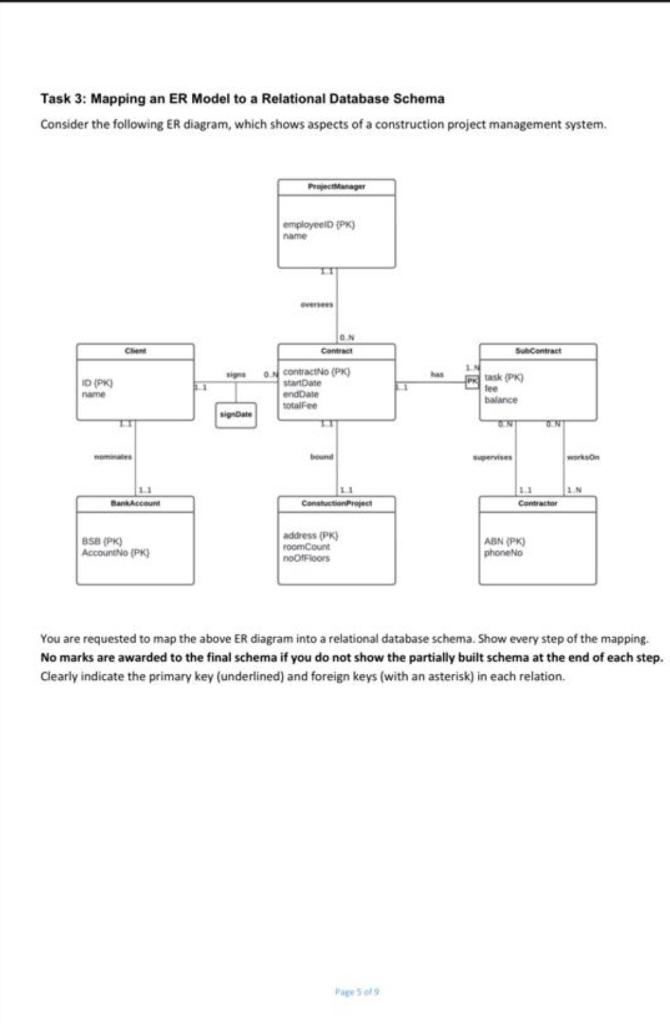 Task 3: Mapping an ER Model to a Relational Database | Chegg.com