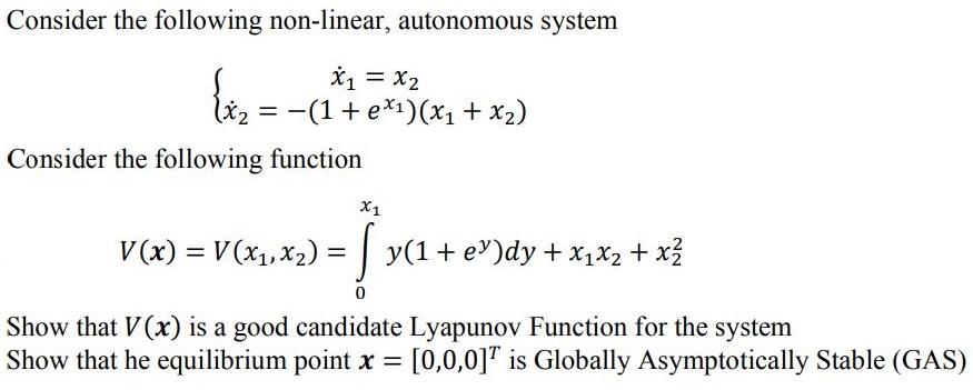 Consider the following non-linear, autonomous system | Chegg.com