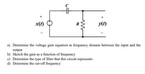 Solved x(t) y(t) a) Determine the voltage gain equation in | Chegg.com