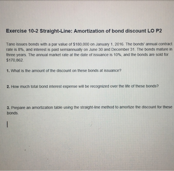 Solved Exercise 10-2 Straight-Line: Amortization of bond | Chegg.com