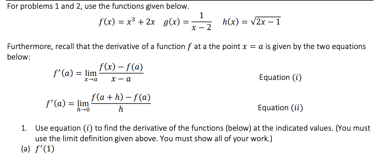 Solved For problems 1 and 2 , use the functions given below. | Chegg.com