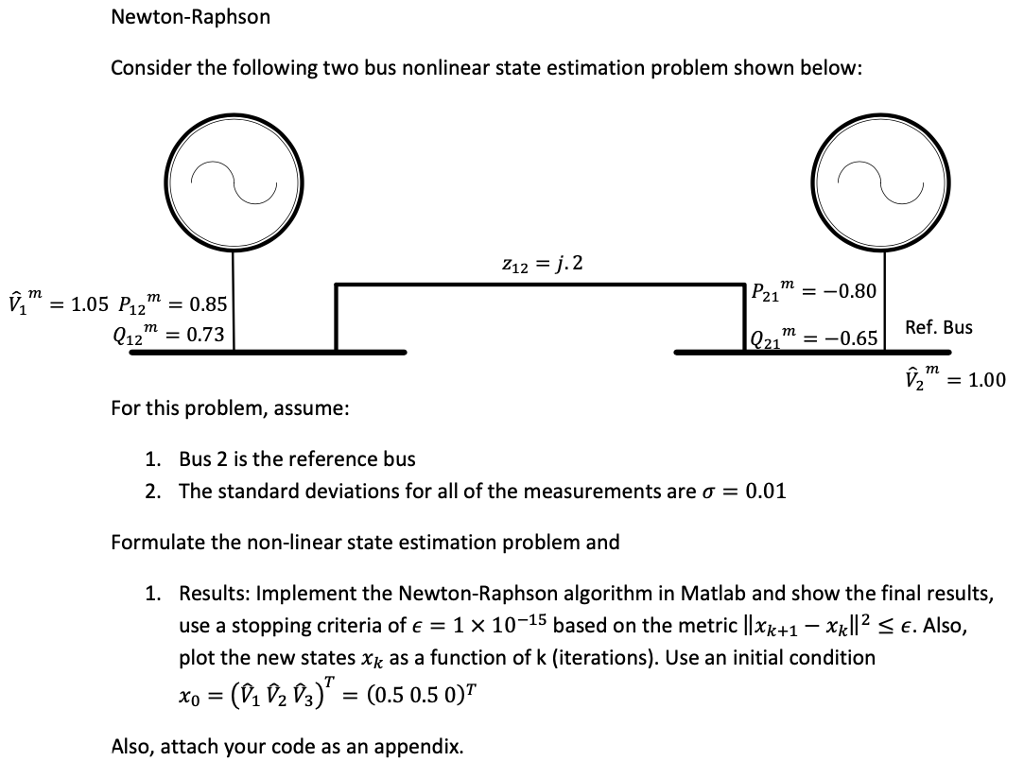 Newton-Raphson Consider the following two bus | Chegg.com