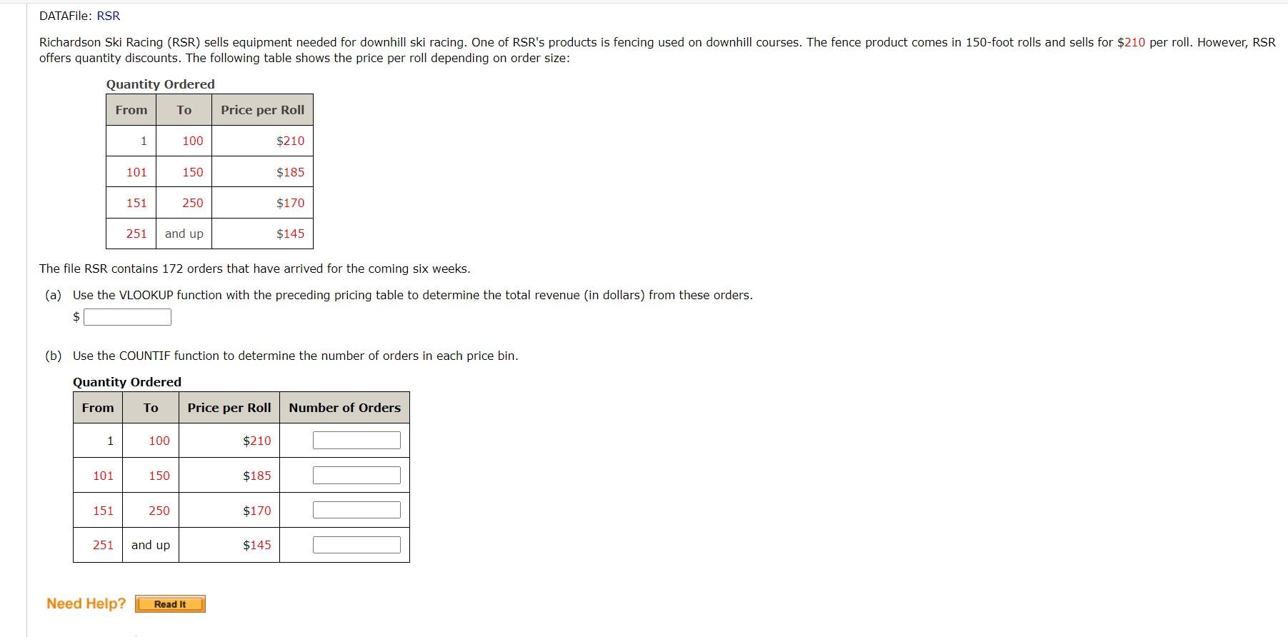 offers quantity discounts. The following table shows | Chegg.com