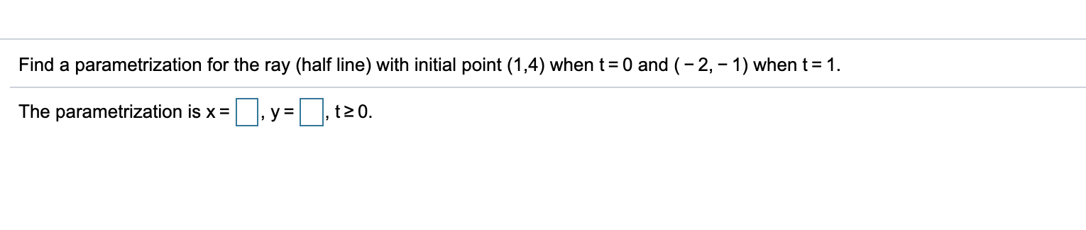 Solved Find a parametrization for the ray (half line) with | Chegg.com