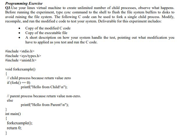 Solved Programming Exercise Q3.Use your linux virtual | Chegg.com