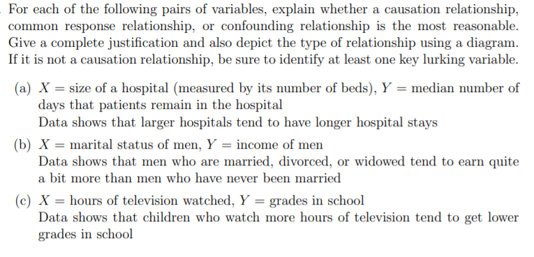 Solved For each of the following pairs of variables, explain | Chegg.com