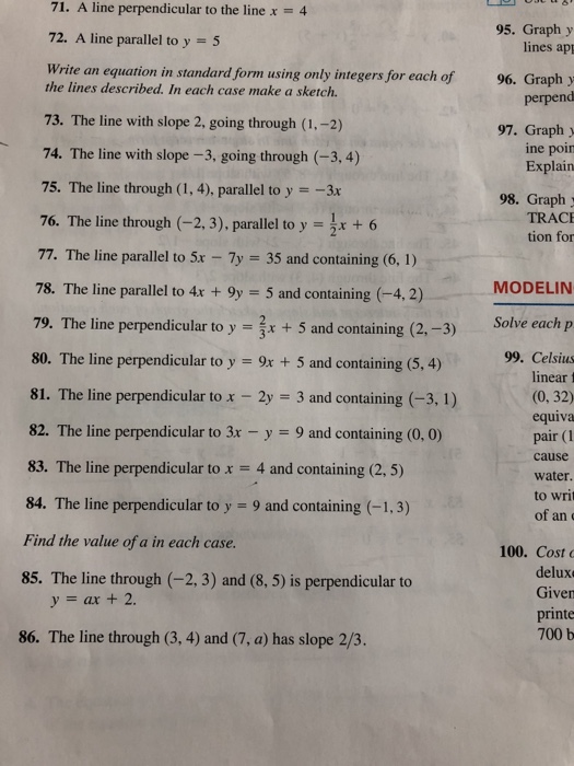 Solved 71. A line perpendicular to the linex 4 95. Graph y | Chegg.com