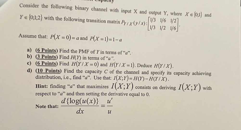 Solved Consider the following binary channel with input X | Chegg.com