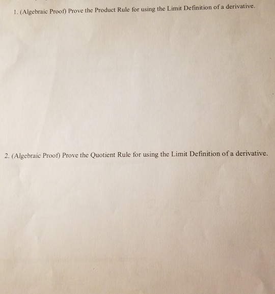 Solved (Algebraic Proof) Prove the Product Rule for using | Chegg.com