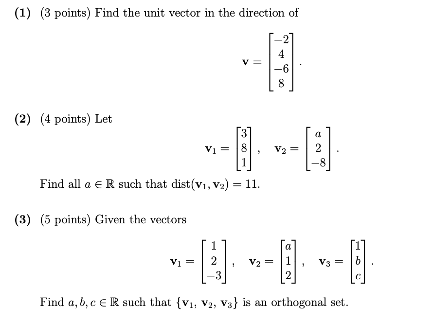 Solved (1) (3 points) Find the unit vector in the direction | Chegg.com