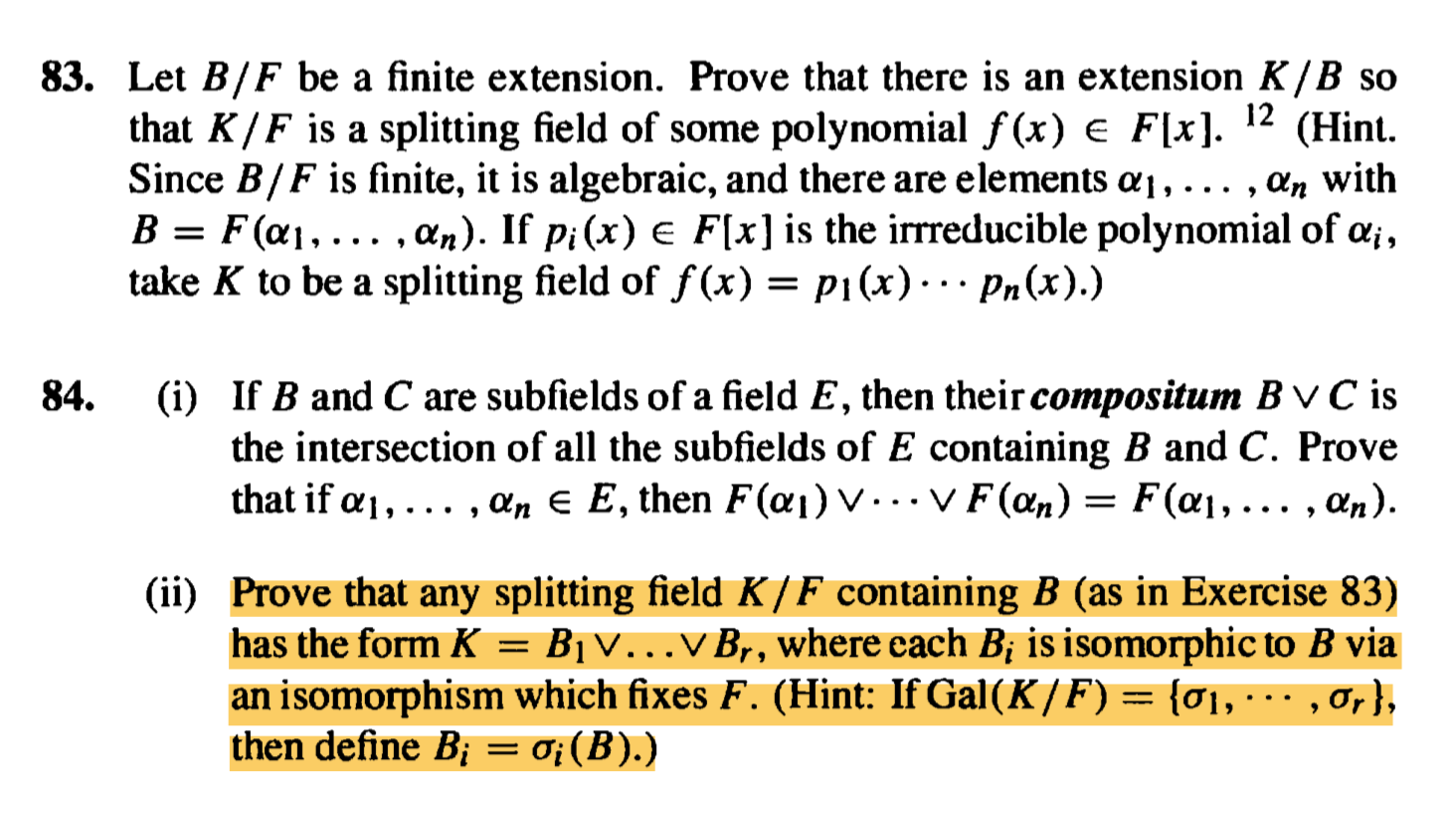 Solved 12 83. Let B/F be a finite extension. Prove that | Chegg.com