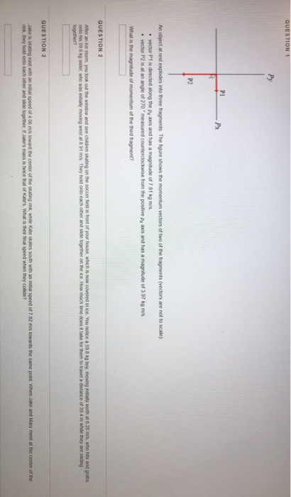Solved Py Pl Px P2 An object at rest explodes into three | Chegg.com