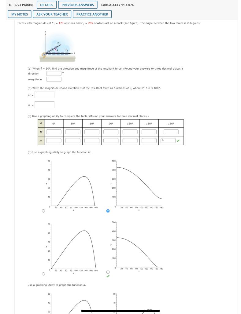 Solved with magnitudes of F1=173 newtons and F2=255n (a) | Chegg.com