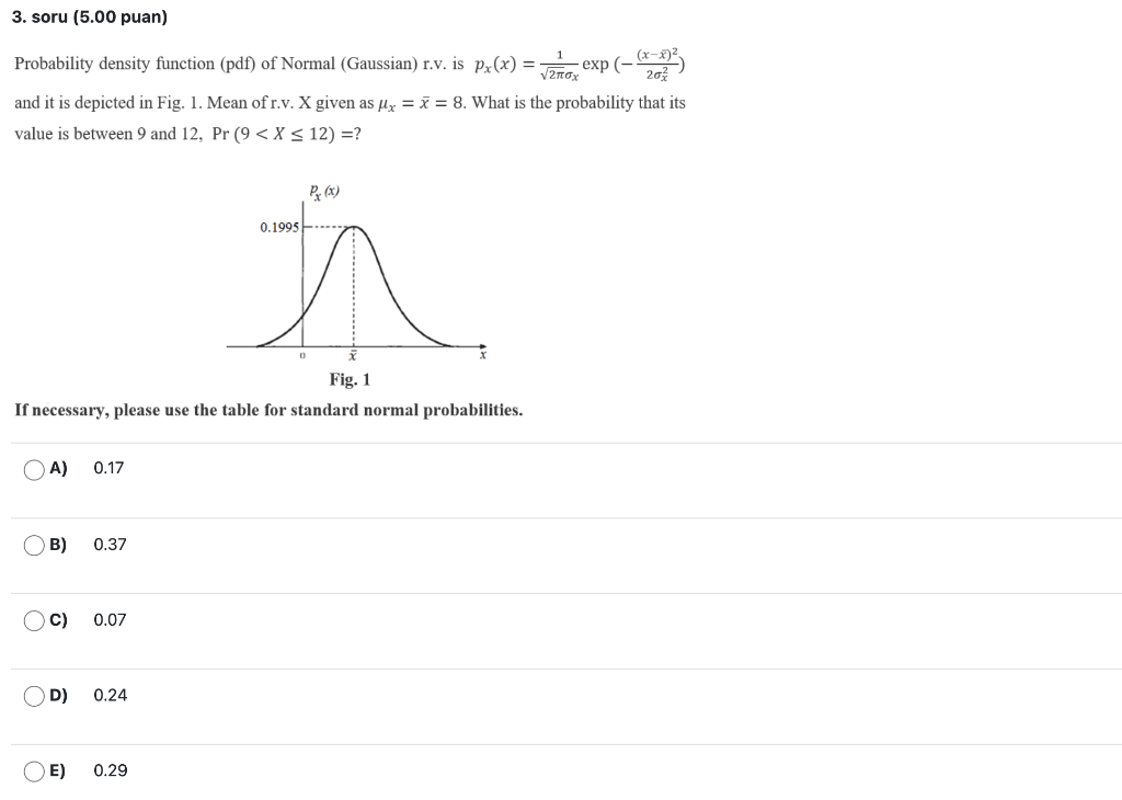 Solved 3. soru (5.00 puan) Probability density function | Chegg.com