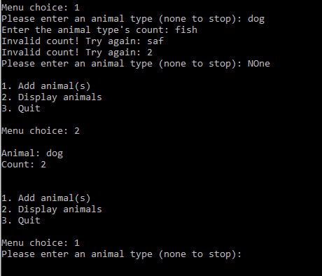 Solved This lab simulates a database to store animal types | Chegg.com