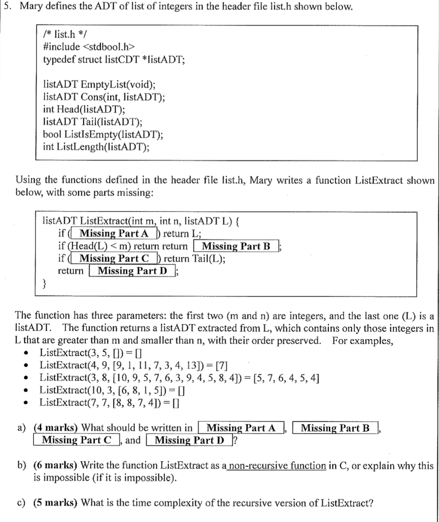 Solved 5. Mary defines the ADT of list of integers in the | Chegg.com