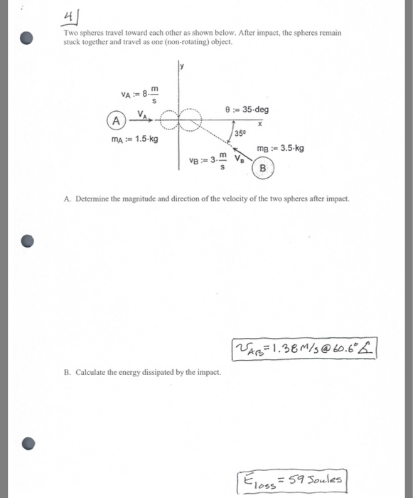 Solved Two spheres travel toward each other as shown below. | Chegg.com