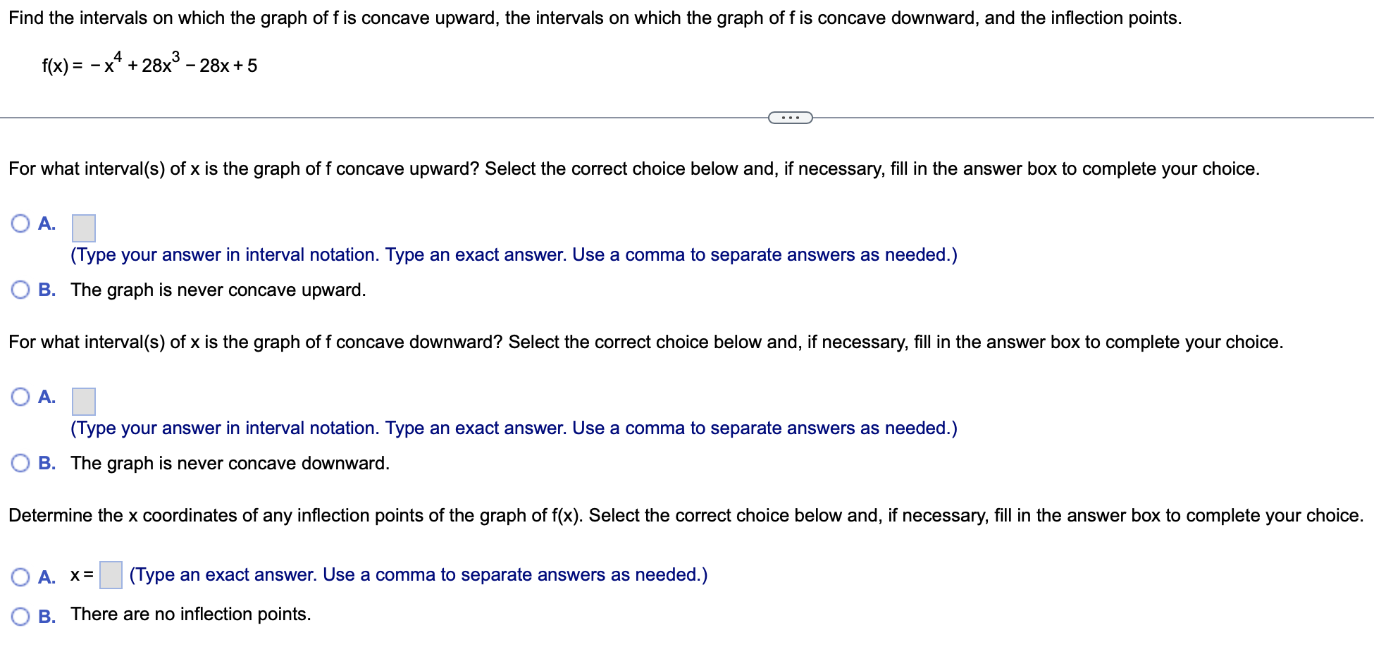 Solved f(x)=−x4+28x3−28x+5 For what interval(s) of x is the | Chegg.com