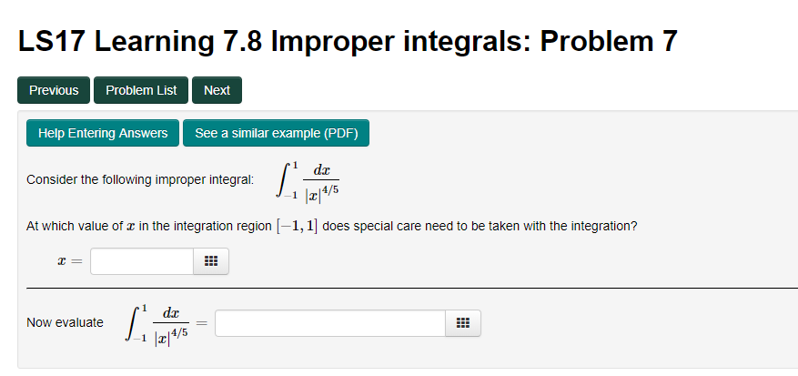 Solved LS17 Learning 7.8 Improper integrals: Problem 7 | Chegg.com