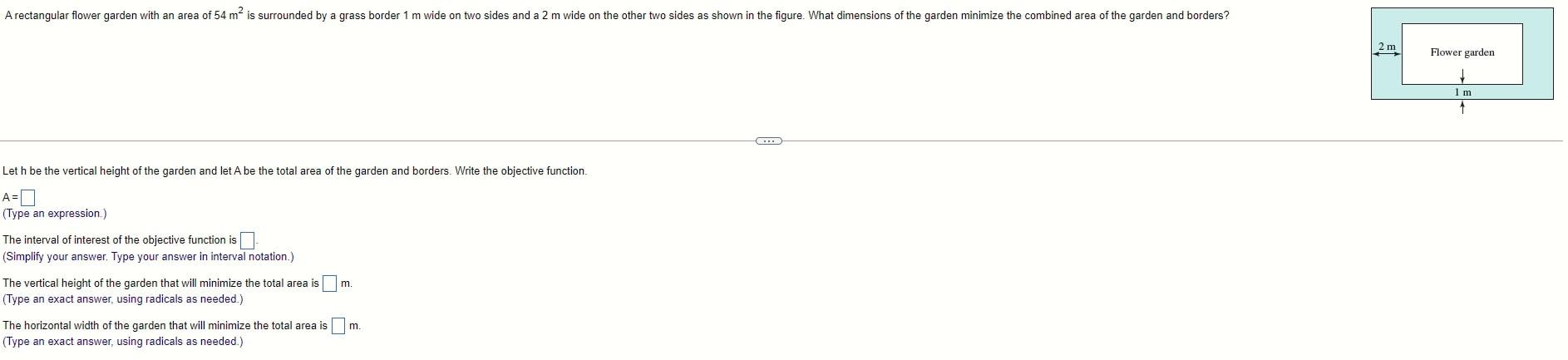 Solved A rectangular flower garden with an area of 54 m² is | Chegg.com